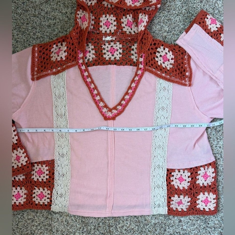 POL Pink and Red Crochet Trim Sweatshirt | eBay