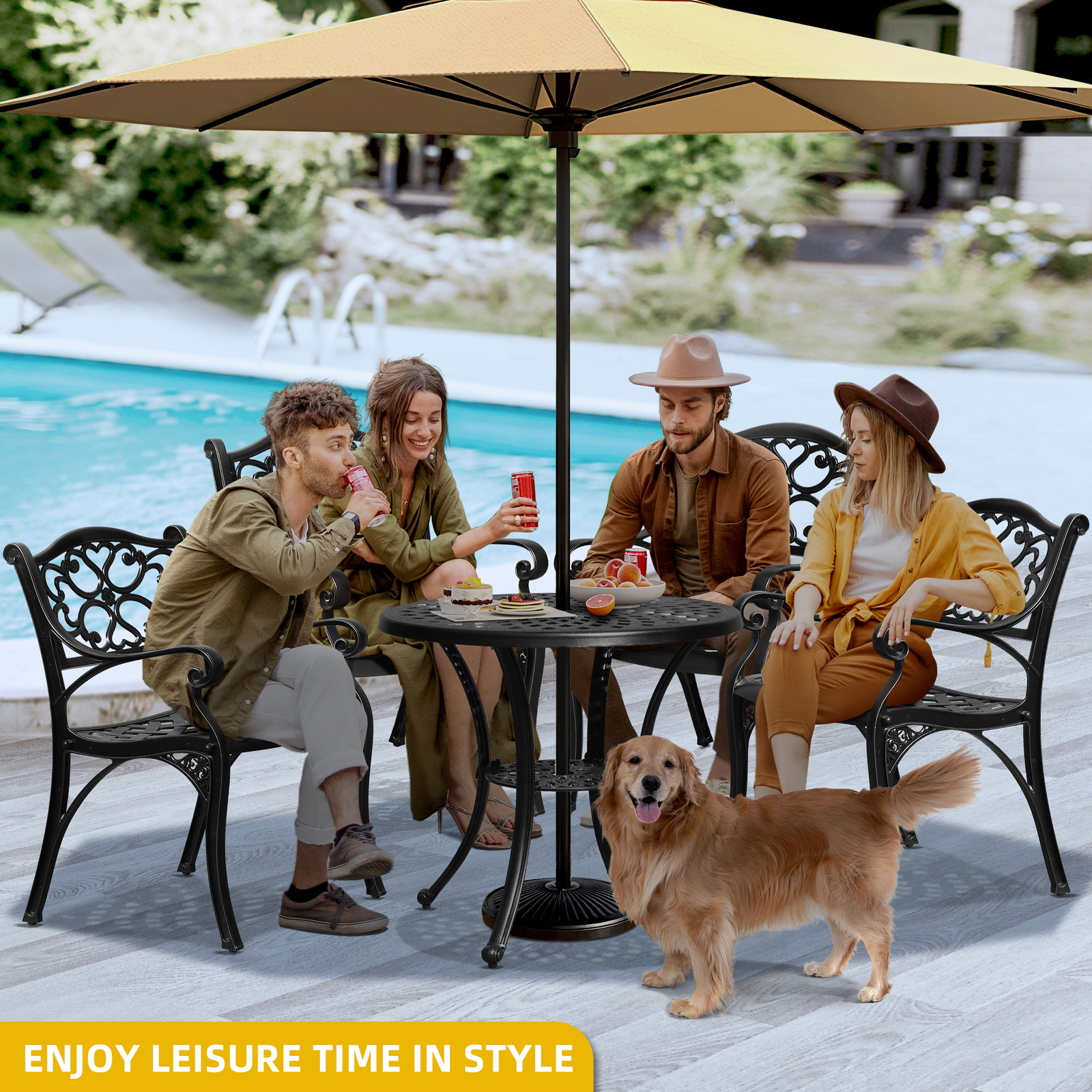 30 Inch Aluminum Round Patio Dining Table Outdoor with Umbrella Hole ...