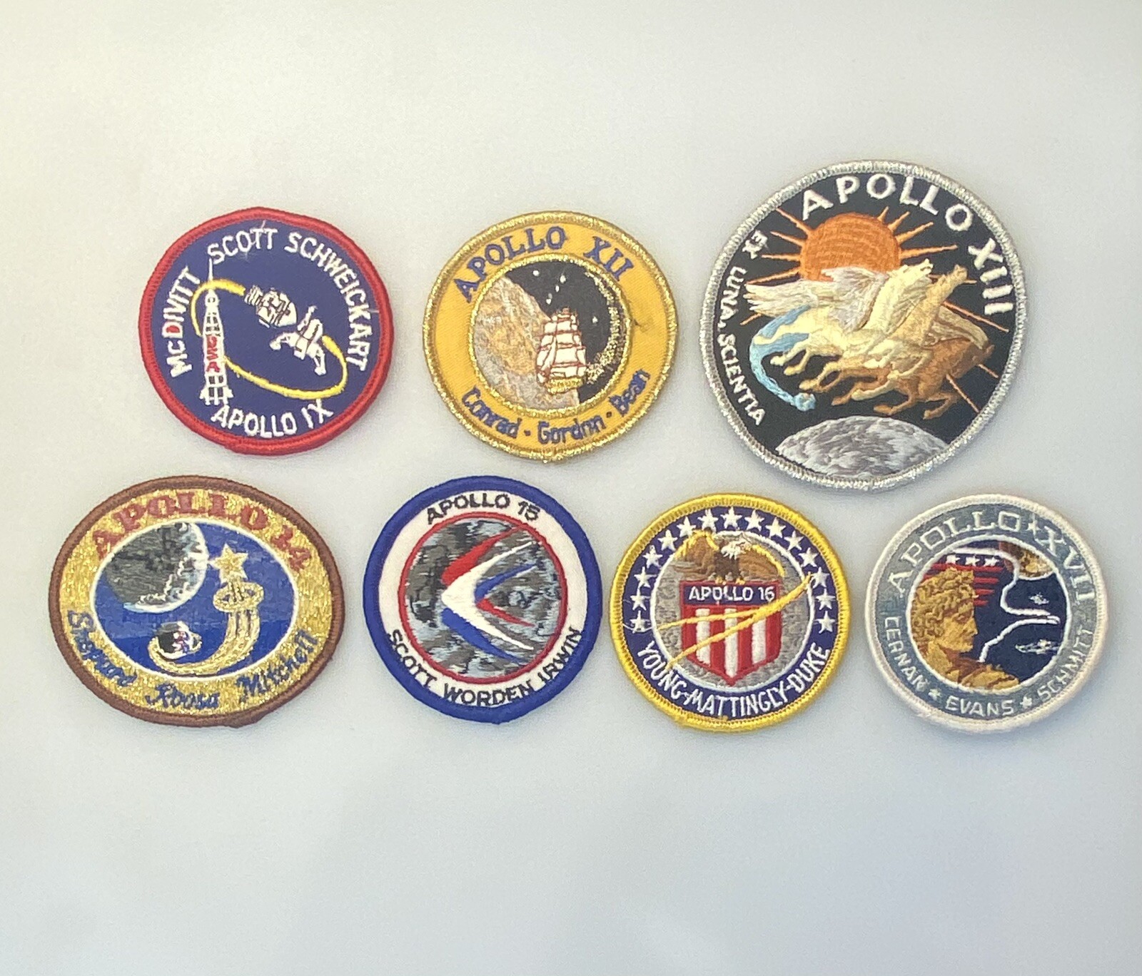 NASA Apollo Mission Patch Set of 7 - Apollo 9, 12, 13, 14, 15, 16, 17 ...