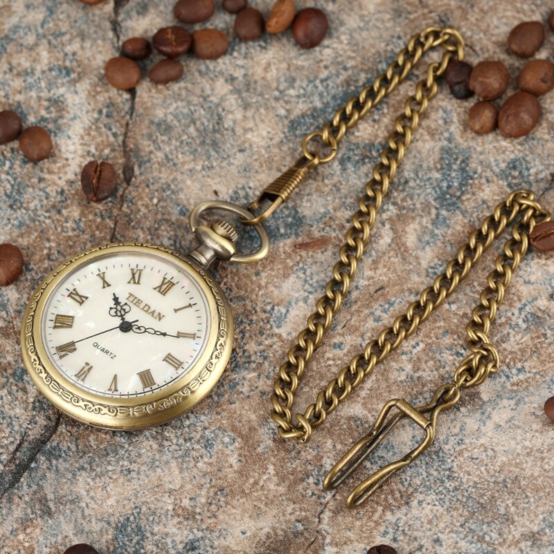 Vintage Quartz Pocket Watch Men Shell Dial Chain Pendant Necklace Gift ...