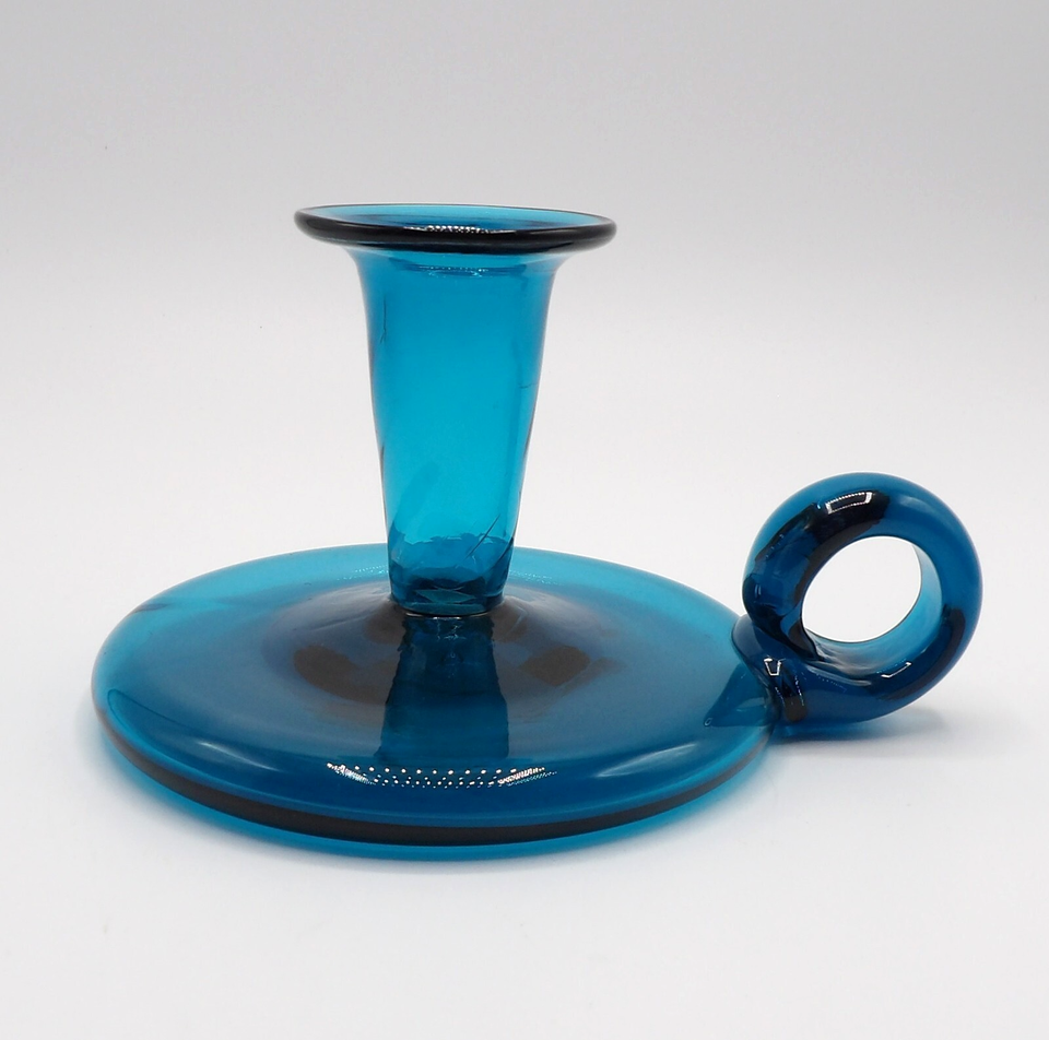 Colonial (Jamestown) Style Teal Blue Glass Chamberstick Candle Holder ...
