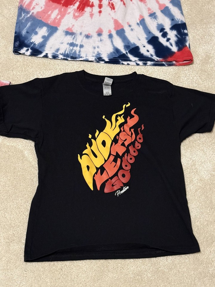 LOT OF 4 Preston Playz Fire Merch Logo T-Shirts Kid S, Adult M *Genuine ...
