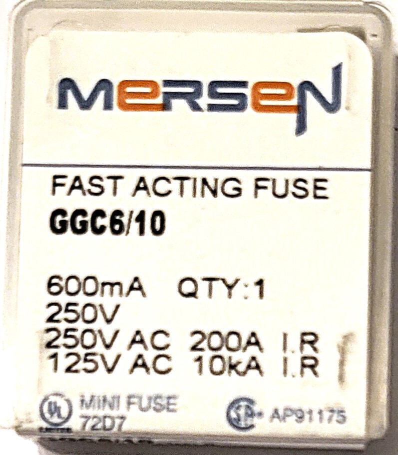 5 Pack 0.6a 6/10 Amp Fuse Mersen Fast Blow Acting Glass 600ma 1 1/4-1/4 ...