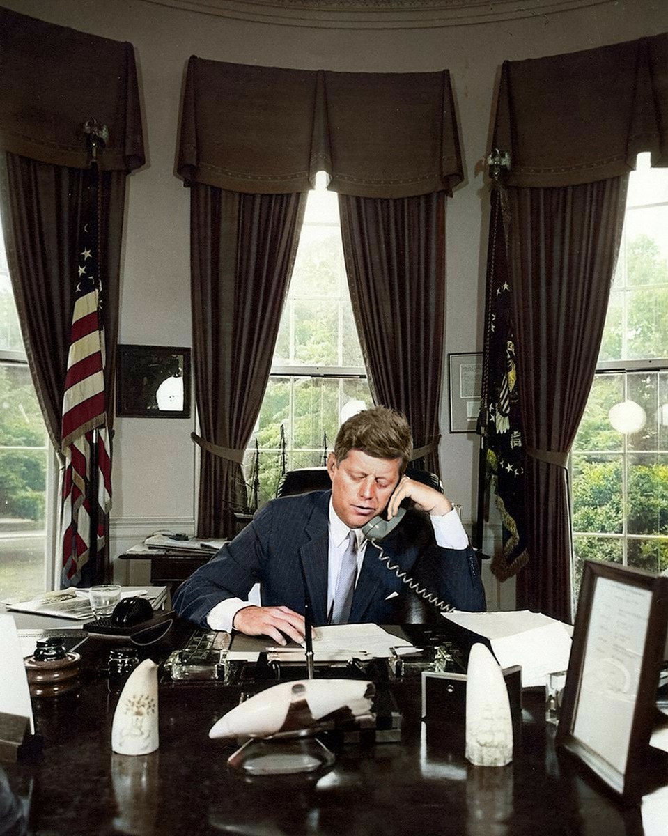 President John F Kennedy In The Oval Office Shown In One Of The Times