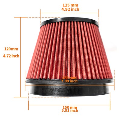 Red 5.9inch 150mm Cold Air Intake Cone Filter Universal Fit Fitment ...