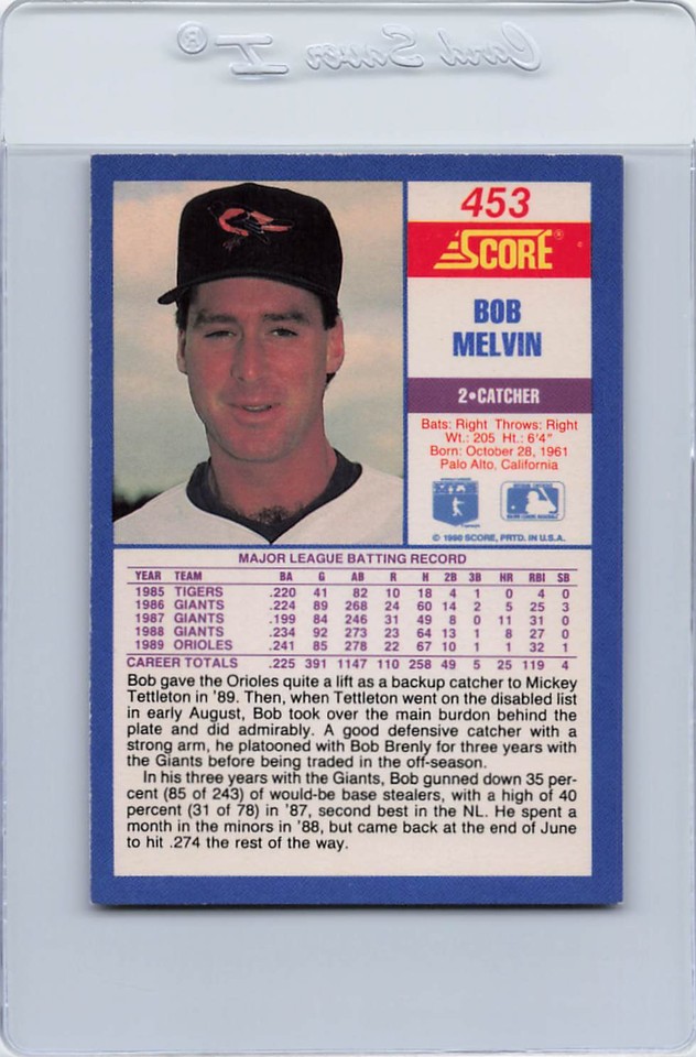 1990 Score #453 Bob Melvin Orioles Signed Auto *G5273 | eBay