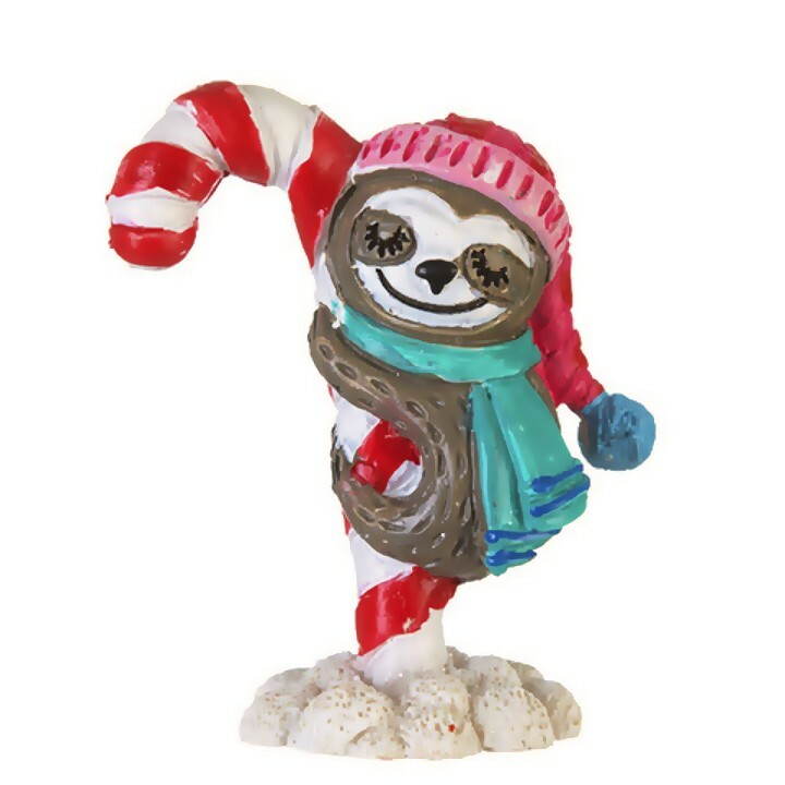 MINIATURE RESIN SLOTH FIGURE w/ CANDY CANE for Christmas DECOR 2 ...