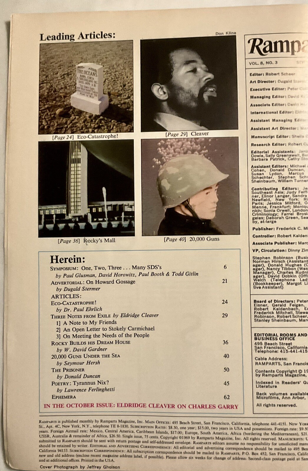 Ramparts Magazine September 1969 The End of the Ocean, Eldridge Cleaver ...