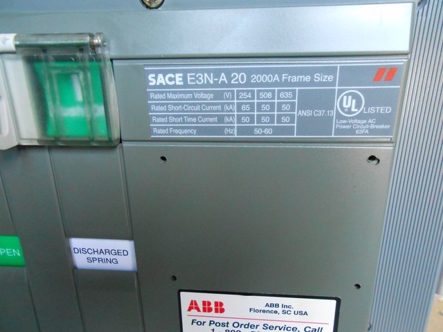 ABB SACE Emax E3 N A20 600 VAC 2000 a (no Programmer) Circuit Breaker ...