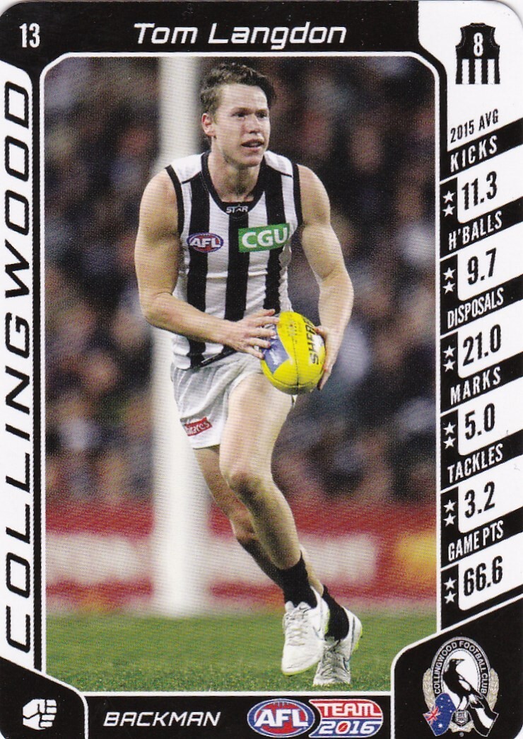 AFL 2016 Teamcoach Collingwood Magpies - Tom Langdon Card No. 13 | eBay Australia