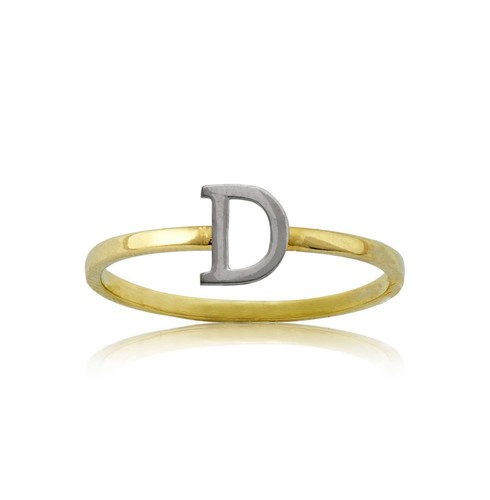 LoveBling 10k Yellow Gold Two Tone Dainty Alphabet Womens Initial Ring ...