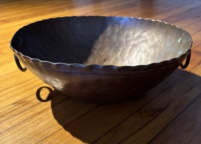 VTG Craftsman Studio Handmade Copper Hammered LG Round Bowl 2 Handle | eBay