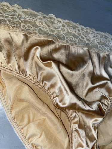 Vtg Victoria Secret Liquid Satin Lace High Cut Shiny Panties Size L USA ...
