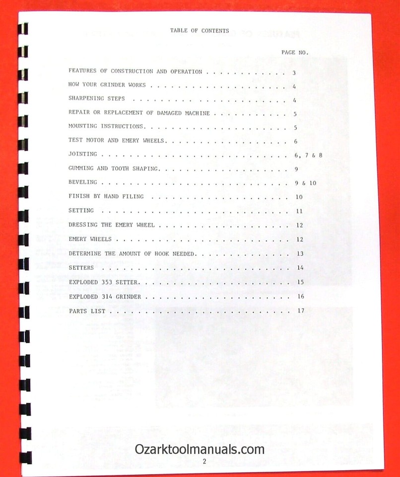 FOLEY Belsaw 314 Saw Blade Grinder Operator Instructions & Parts Manual ...