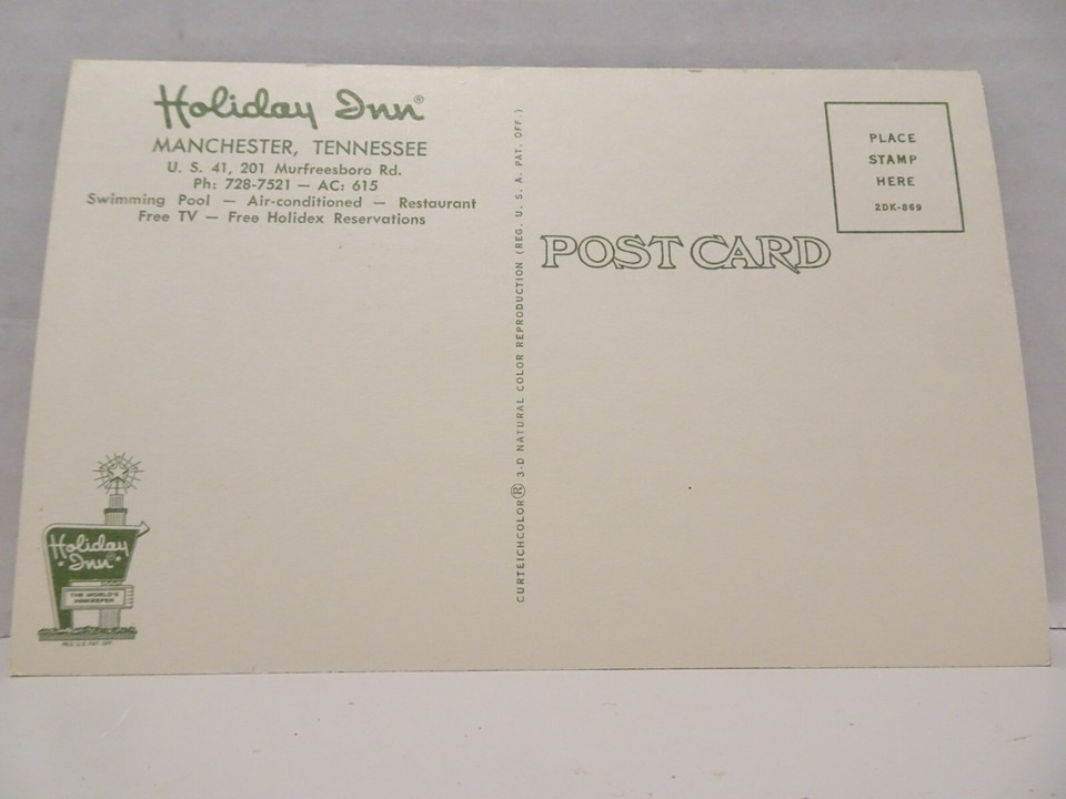 Vintage Postcard Holiday Inn Manchester TN Tennessee Motel Travel ...