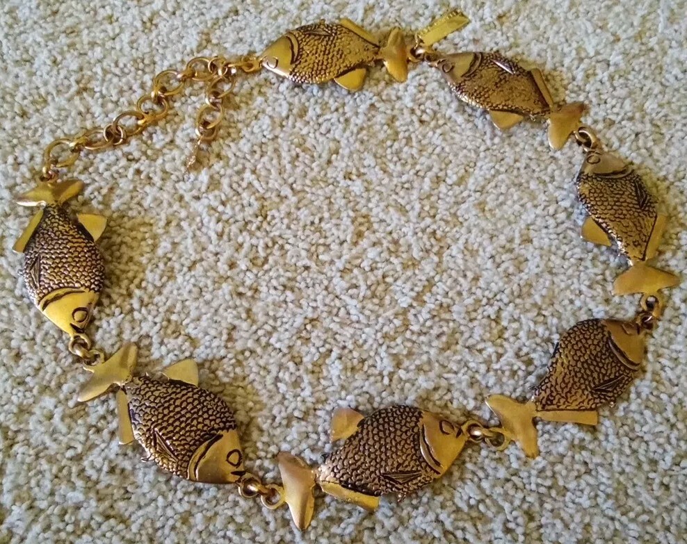 1980's Brass 7 Fish Chain Link Belt From The Limited - Gem