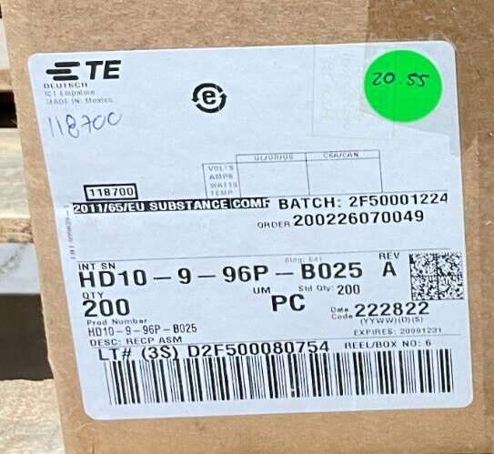 TE Connectivity / DEUTSCH HD10-9-96P-B025 ( box of 200 ea.) | eBay