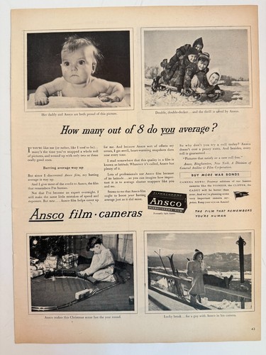 Vintage 1944 Ansco Film Cameras Buy More War Bonds Baby Advertisement Print Ad | eBay