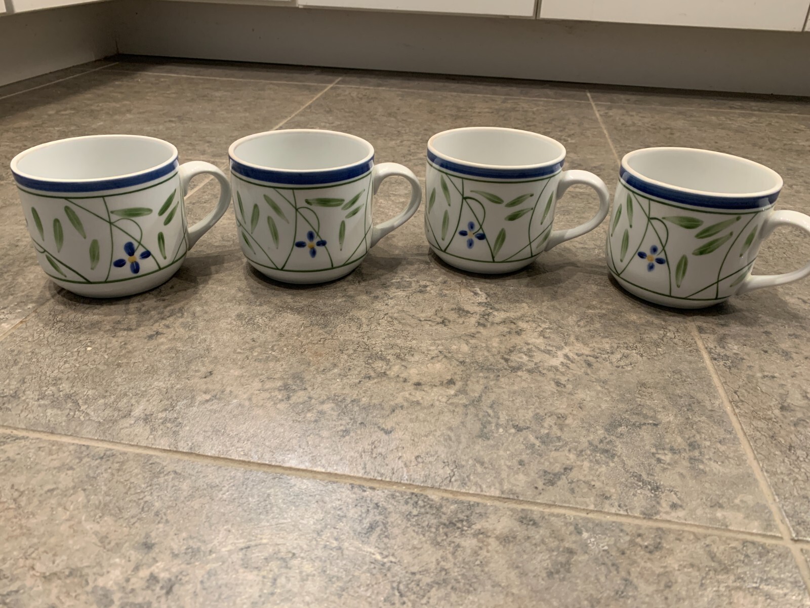 Set of 4 Dansk Mugs, Retired Pattern DAN99, Blue Flower/Green Leaf ...