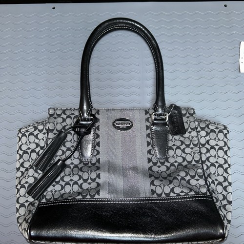 COACH 19915 LEGACY SIGNATURE STRIPE CANDACE CARRYALL BAG PURSE Black ...