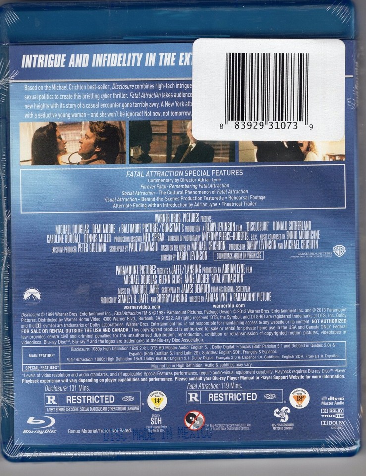 Disclosure/Fatal Attraction (Blu-ray Disc, 2013, 2-Disc Set) Michael ...