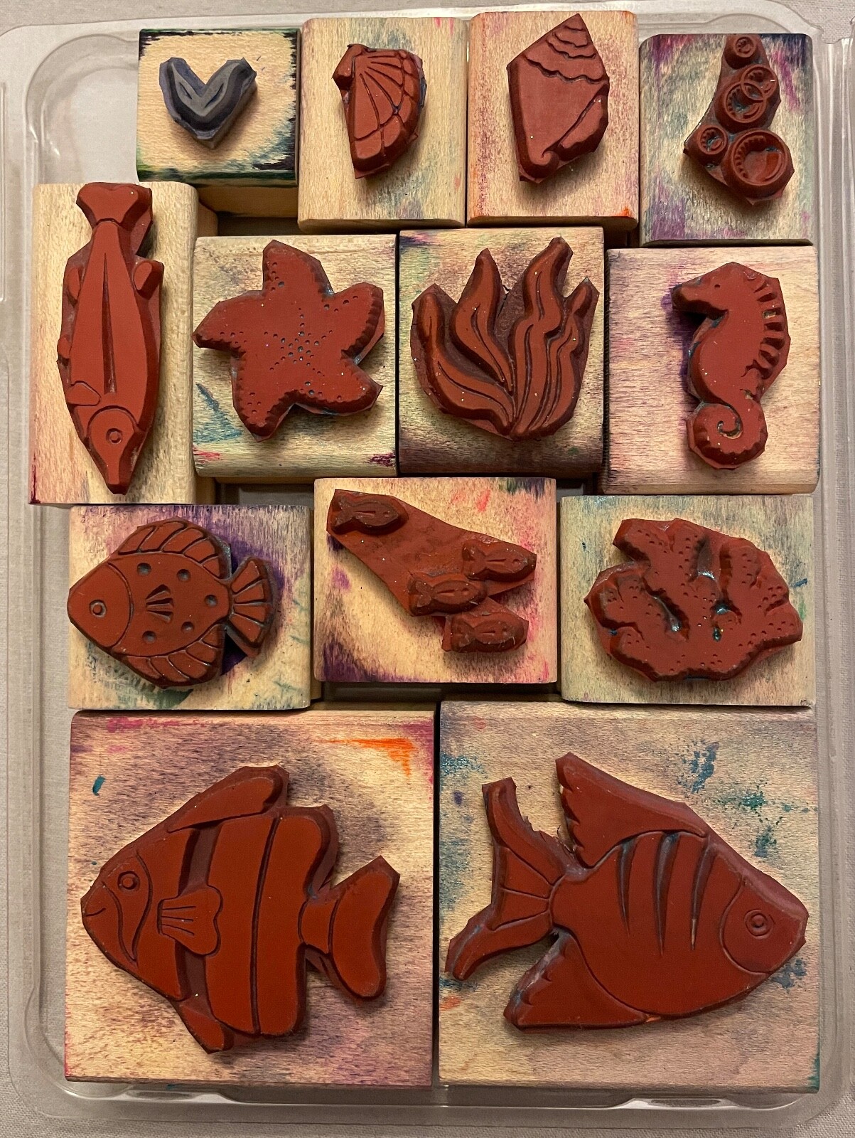 STAMPIN' UP! SET - FISH FROLICS 13 Rubber Stamps SEAHORSE SEAWEED ...