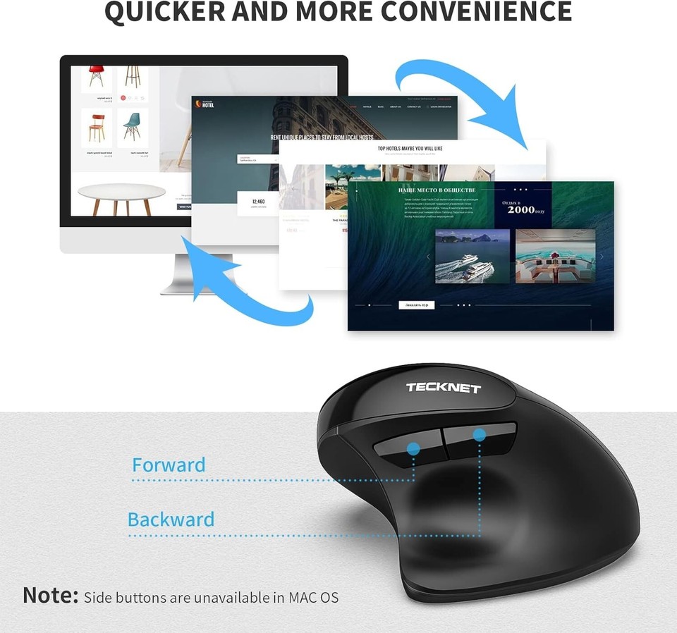 TeckNet Vertical Wireless Mouse Ergonomic Optical Rechargeable High ...