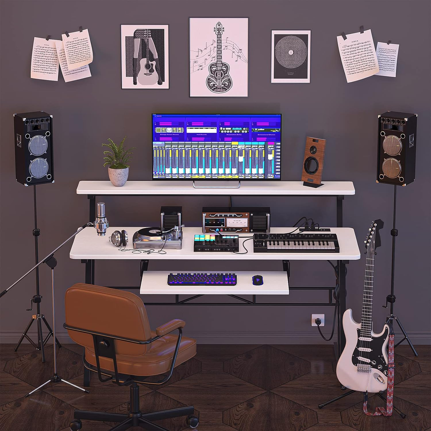 47'' Music Studio Desk Power Outlet Black Producer Recording ...