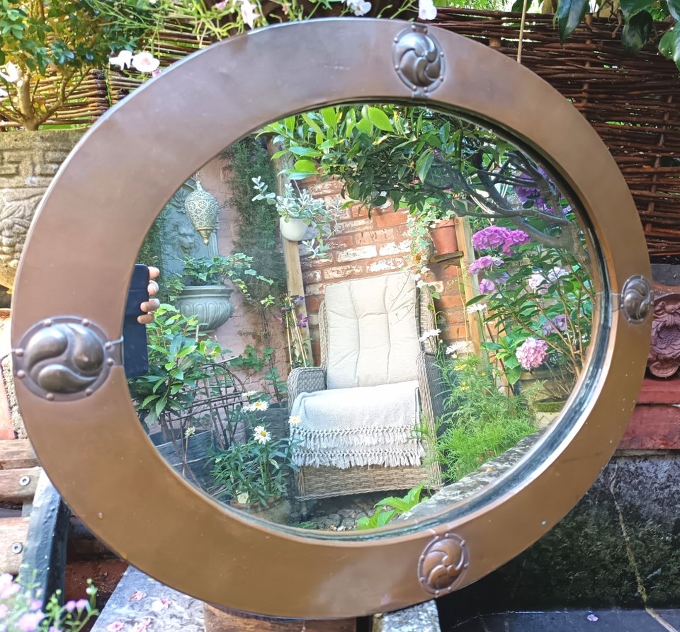 LIBERTY LONDON Antique Arts and Crafts Copper Wall Mirror With Label ...