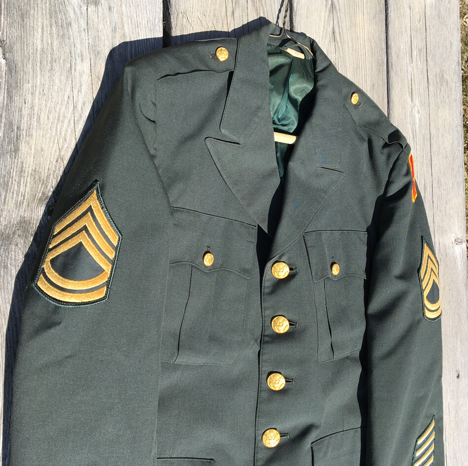VINTAGE U.S. ARMY GREEN UNIFORM JACKET E7 SERGEANT 1ST CLASS 197TH ...