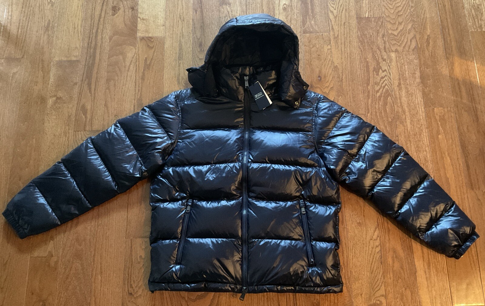 $498 NWT Polo Ralph Lauren Men's Navy Gloss Down Jacket Coat Size LARGE