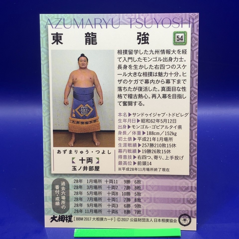 Azumaryu Tsuyoshi - BBM Sumo Wrestler Trading Card 2017 Japan TCG ...