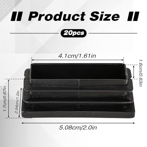20 Pack 1" X 2" Rectangle End Caps Tubing End Caps Black Plastic Plug ...