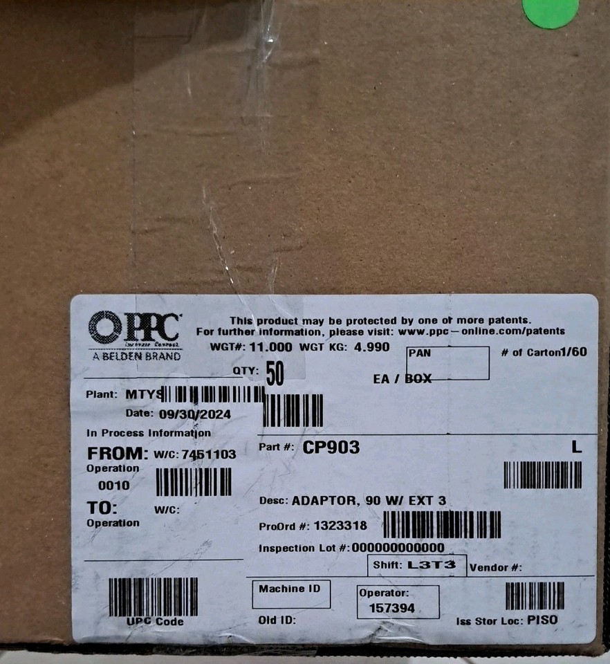 50-PACK BELDEN PPC CP903 90° DEGREE EXTENDED ADAPTERS/ COAXIAL CABLE ...