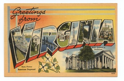 Greetings From Virginia - Linen Large Letter Postcard | eBay