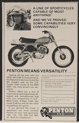1974 Penton 250 Motorcycle Print Ad Tom Penton ISDT Winner | eBay