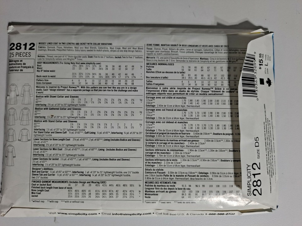 Simplicity 2812 Misses Coat Jacket Pattern Design Your Own Size 4-12 ...