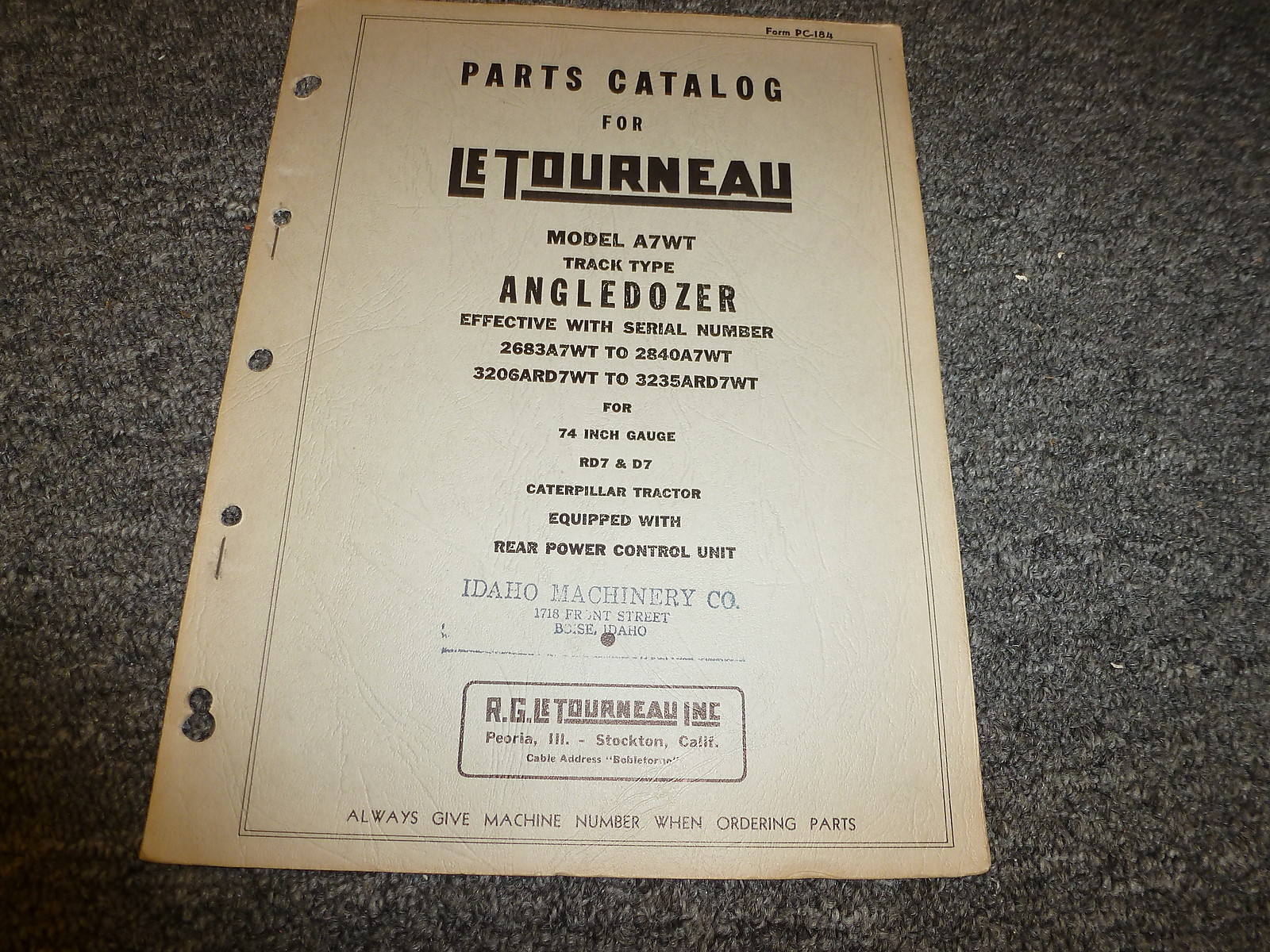 LeTourneau A7T Angledozer Dozer for 60 in Gauge Cat RD7 D7 Parts ...