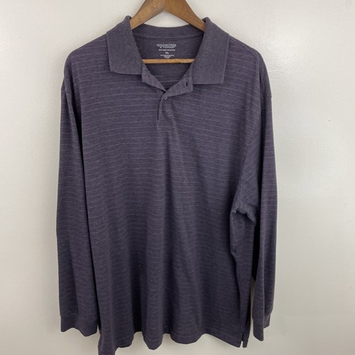 Roundtree & Yorke Polo Shirt Mens 2XL XXL Purple Striped Long Sleeve ...