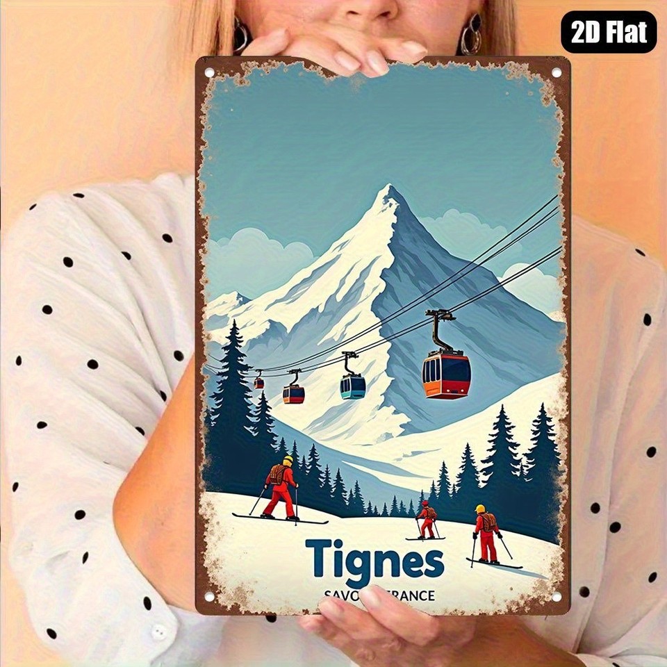 2D Flat, Retro Tignes French Alps Ski Resort Tin Metal Signs Home Décor ...