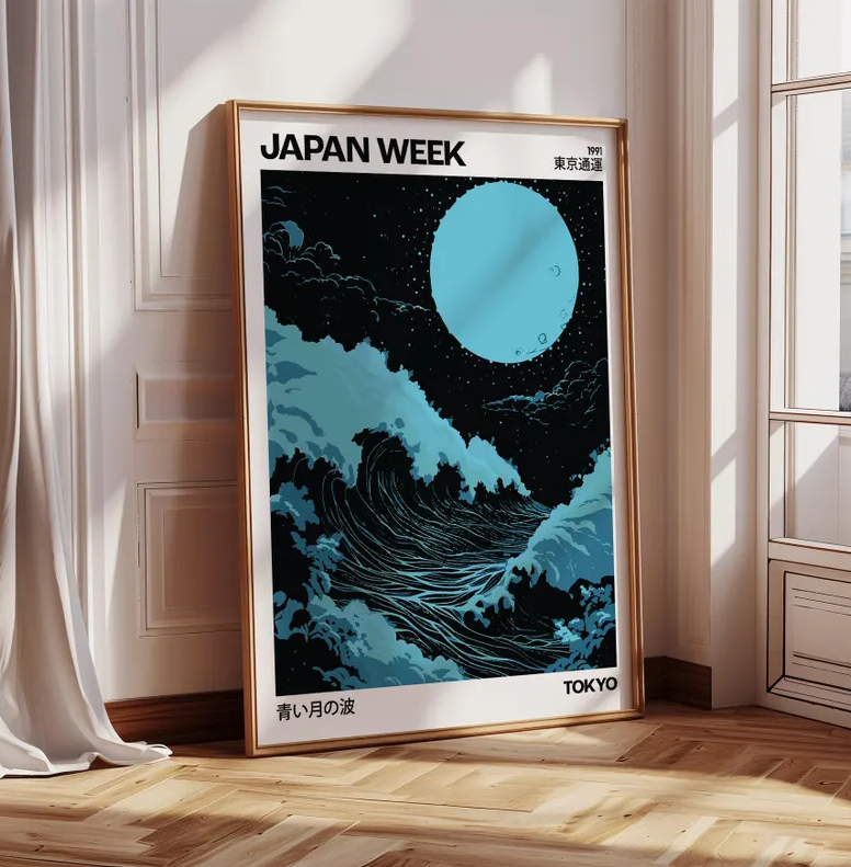 Japanese Wave Print | Light Blue Japanese Wall Art | Minimalist Japandi ...