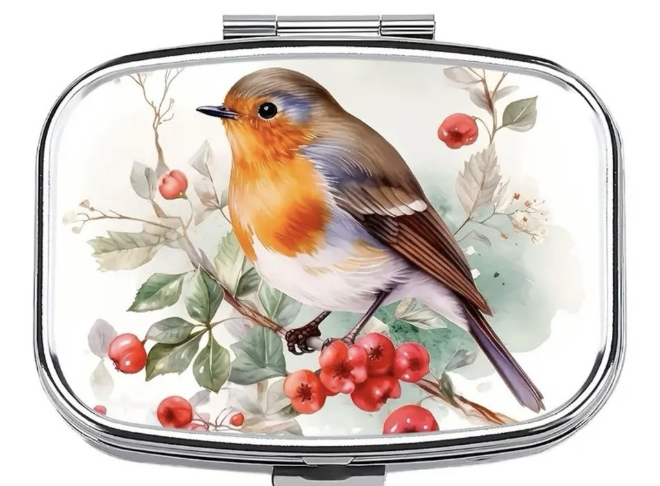 Robin - Round Metal Pill Box , choice of triple or single insert. | eBay UK