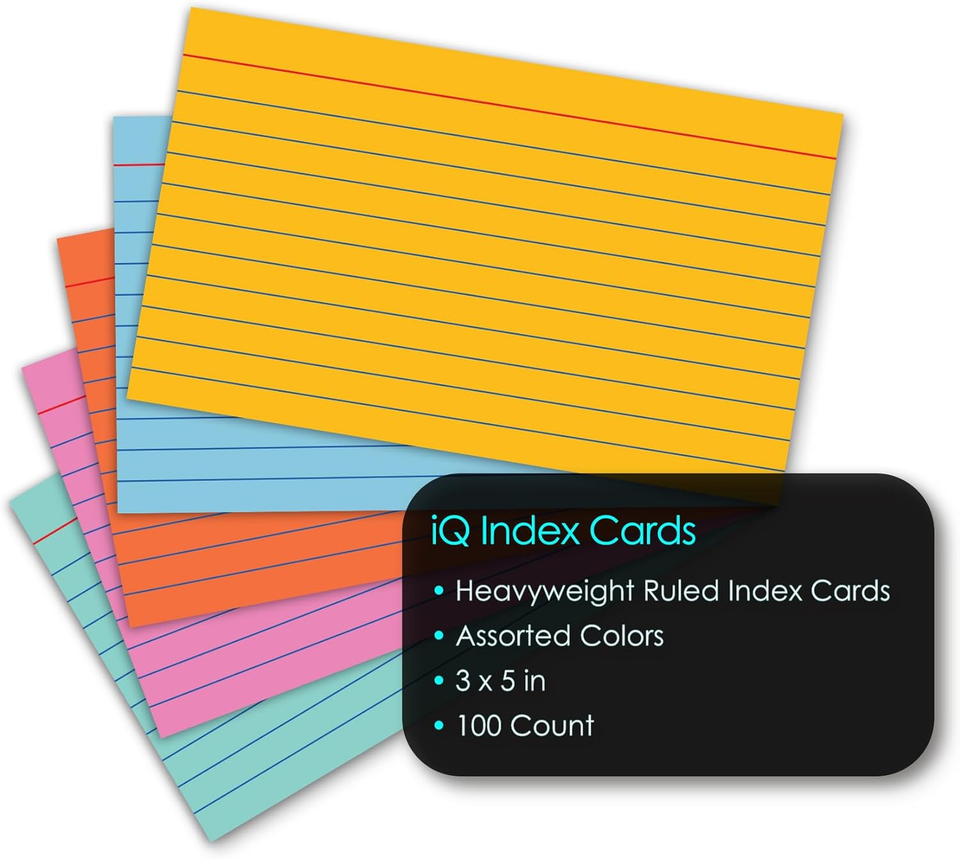 3x5 Ruled Colored Index Cards 100Ct Pack Study Flash Cards School ...