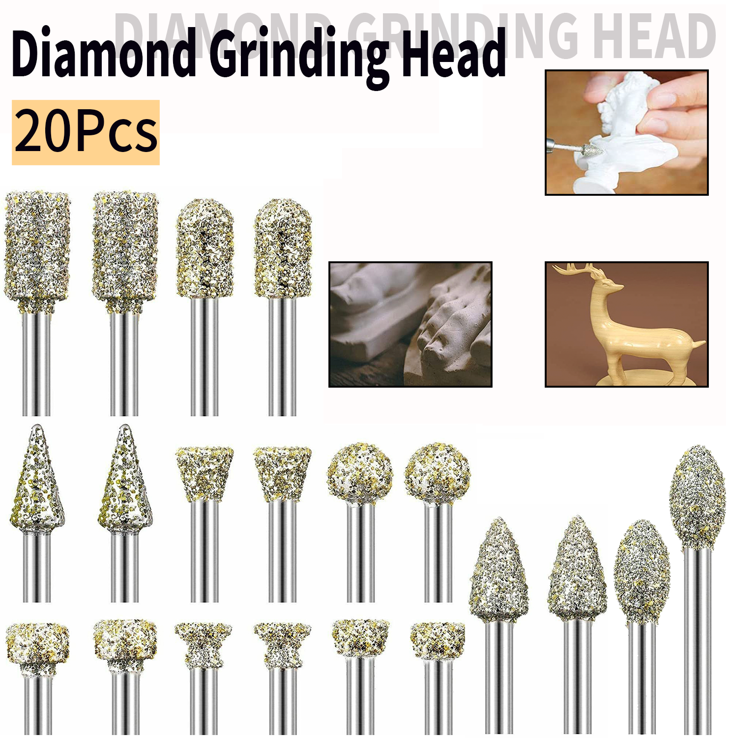 20Pcs Mix Diamond Grinding Head With Shank F Stone Polisher Dremel ...