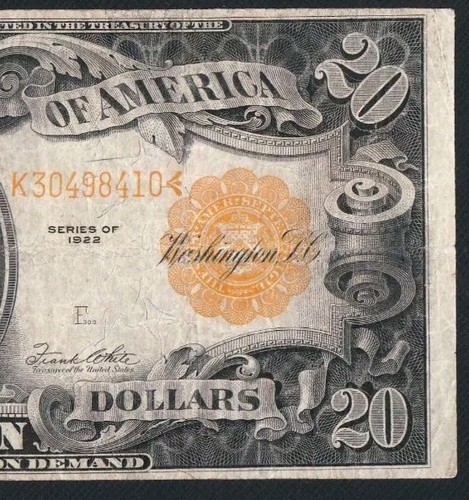 BEAUTIFUL RARE 1922 $20 GOLD NOTE! NO PINHOLES OR TEARS | eBay