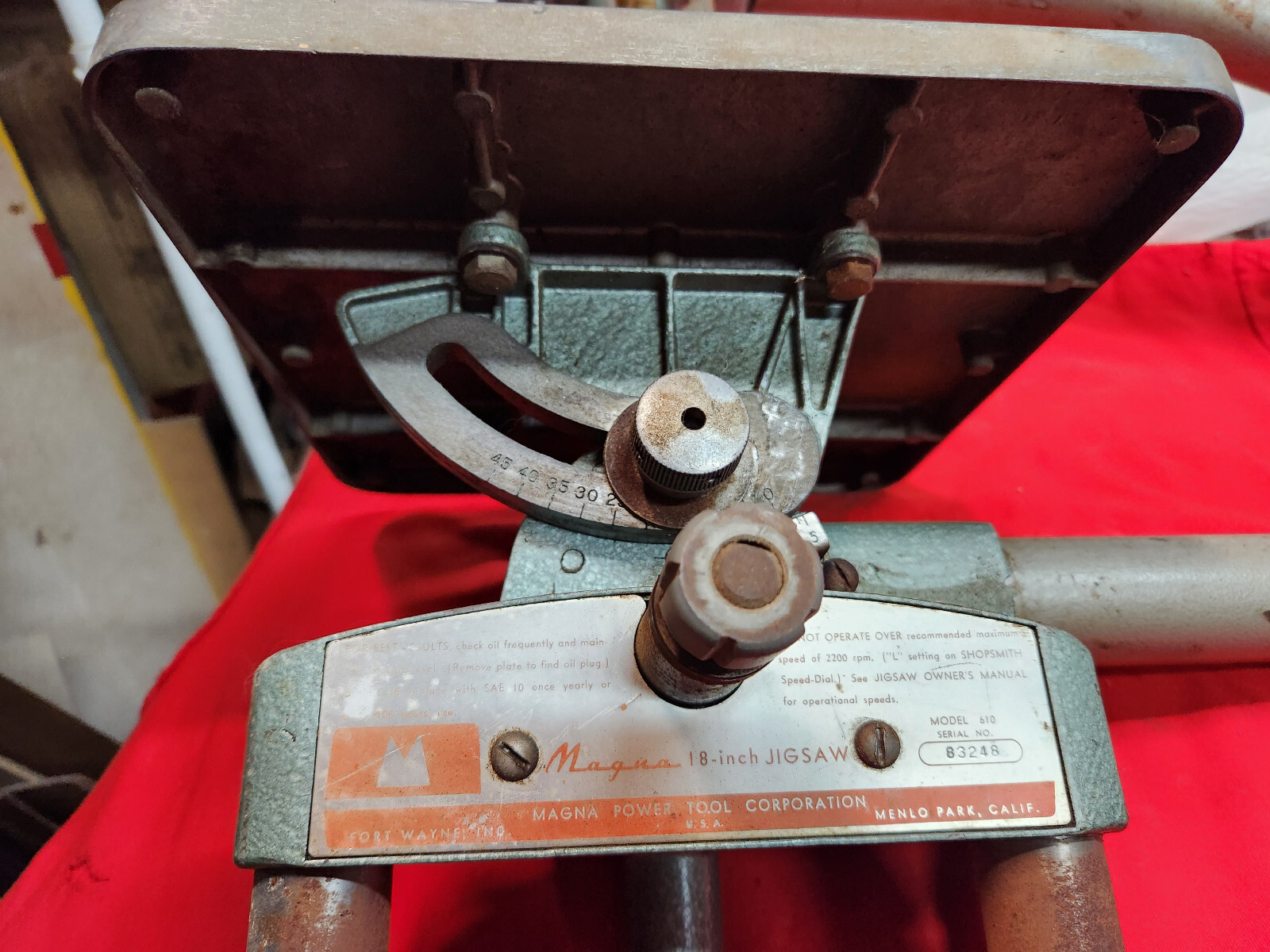 ShopSmith Mark V 18" Jig Saw Scroll Mount Tubes Md 5 GREENIE PICK UP SO ...