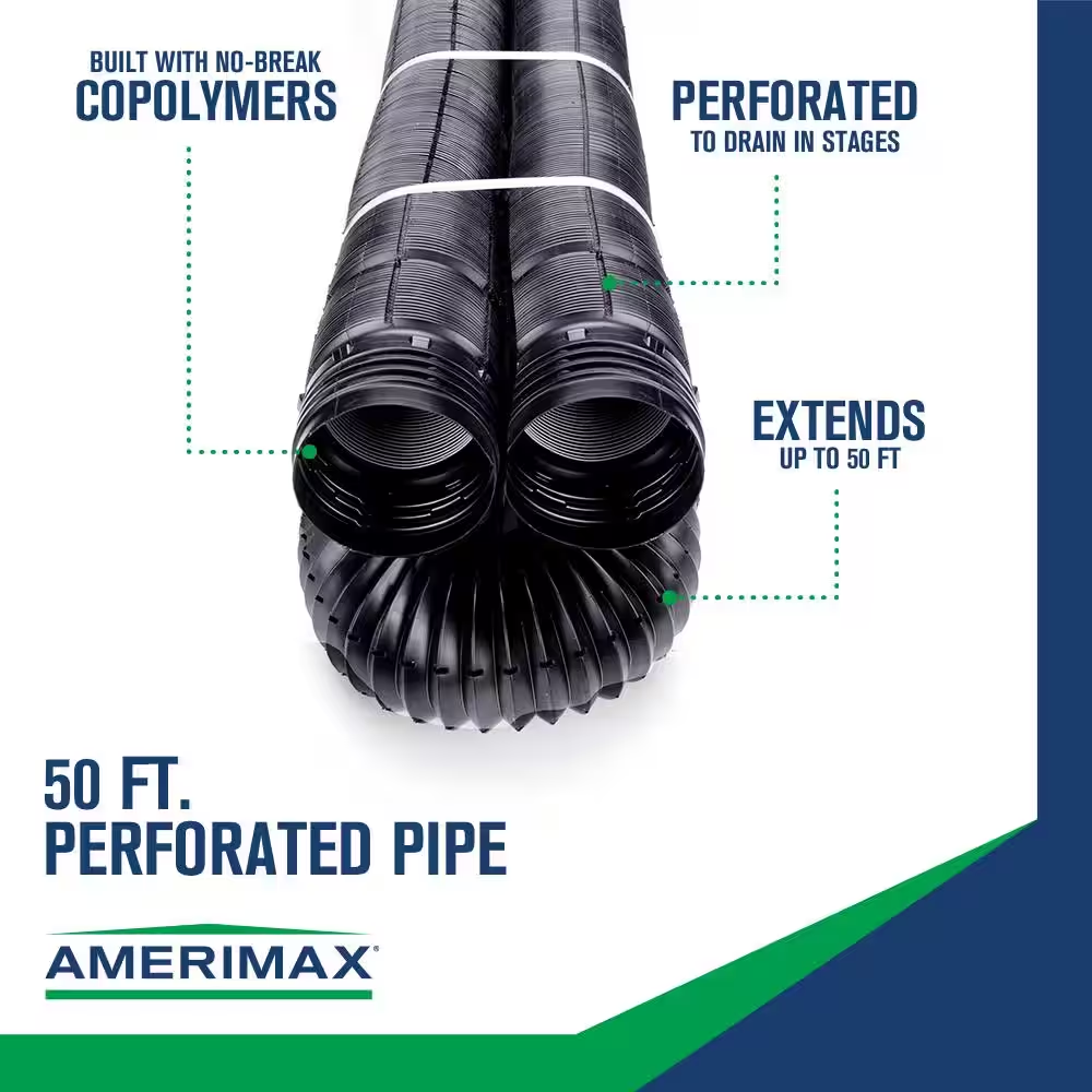 FLEX Drain 4 In. X 50 Ft. Black Copolymer Perforated Drain Pipe Durable ...