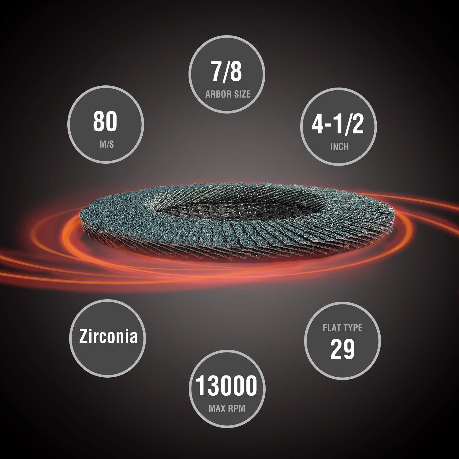 WORKPRO 20PCS 4.5-in Flap Disc Arbor Size 7/8" T29 Zirconia Abrasive ...