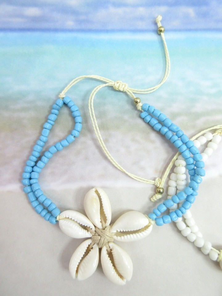 Cowrie Shell Anklet Beaded Ankle Bracelet Slider Raffia String Beach ...