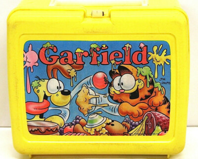 Vintage Garfield & Odie 1978 Lunch Box Yellow w/Thermos Food Fight Jim ...